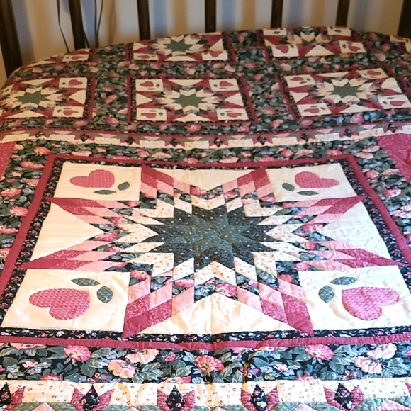 Handmade | Bedding | New Handmade Block Quilt Mauve Black Green Cream ...